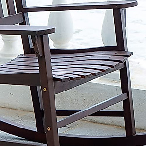 Merry Products Traditional Acacia Hardwood Rocking Chair with Curved Seat and Wide Armrests for Outdoor or Indoor Use, Dark Stain