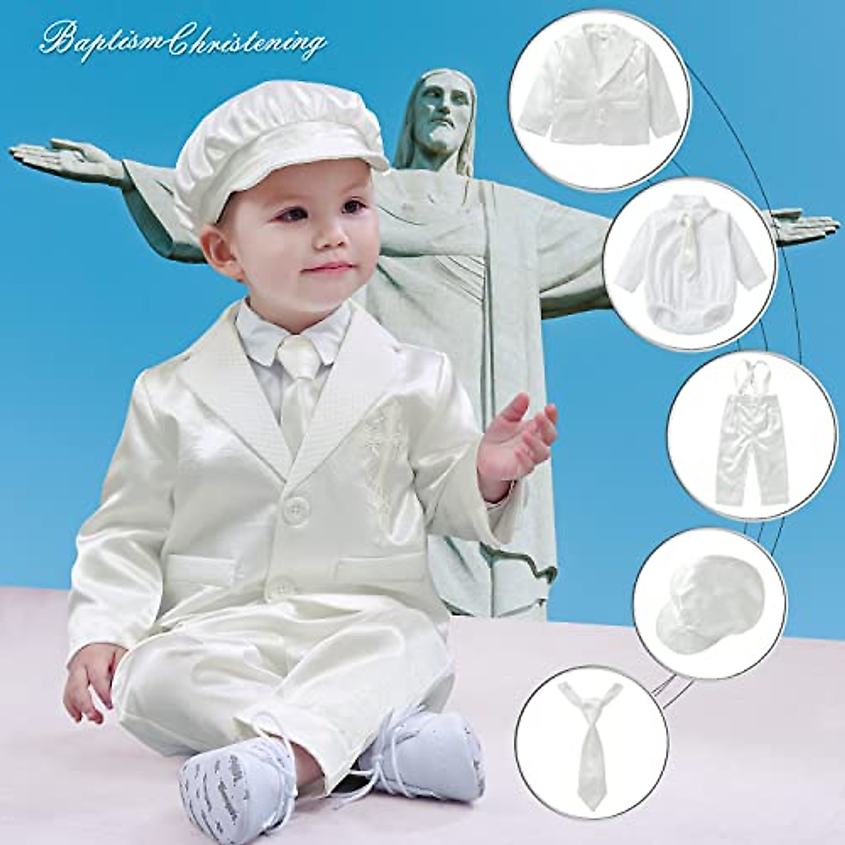 Booulfi Baptism Outfits for Boys Baby Boy Christening Outfit White Fall Clothing Wedding Suit Blessing Gifts 6-9 Months