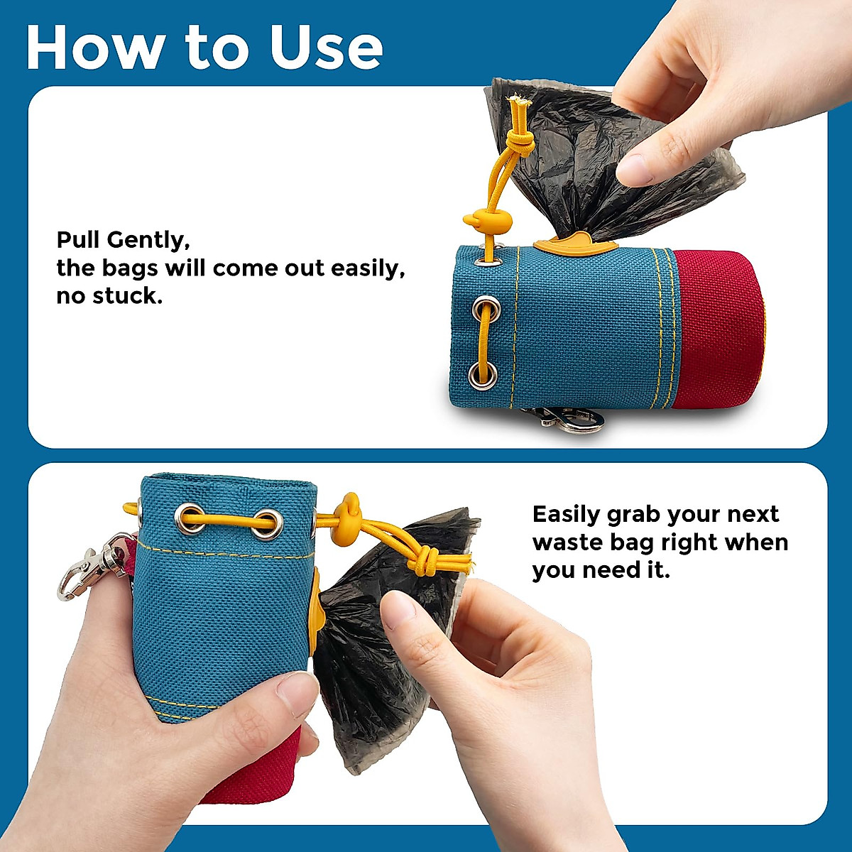 Lepawit Dog Poop Bag Holder, Portable Dog Poop Bag Dispenser with 1 Metal Clip, Bucket Fashion Color Matching Canvas Poop Pag Polders for Leashes