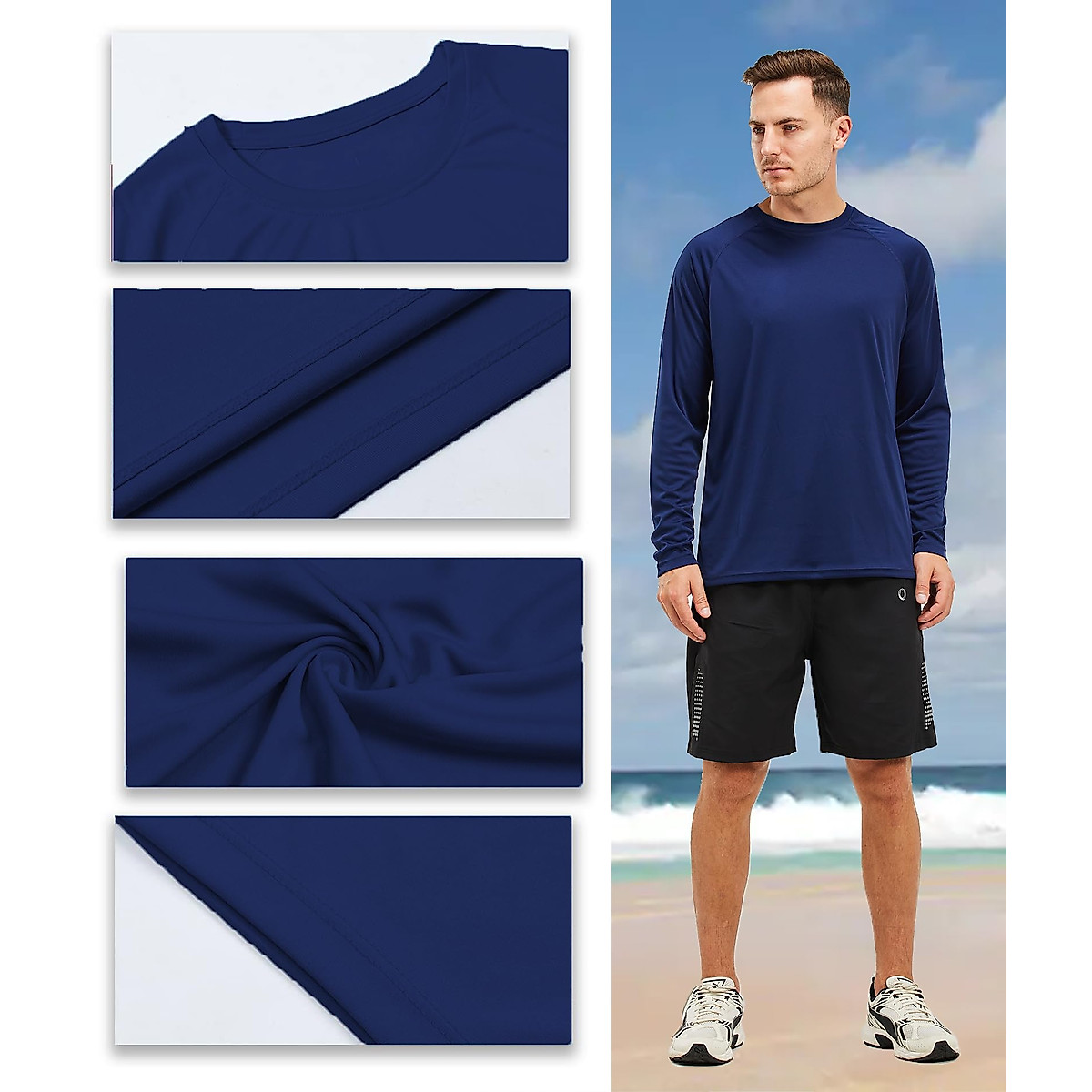 Mens Long Sleeve Shirts UPF 50+ UV Sun Protection Quick Dry Outdoor Shirt for Fishing Running Hikin(navy blue small)