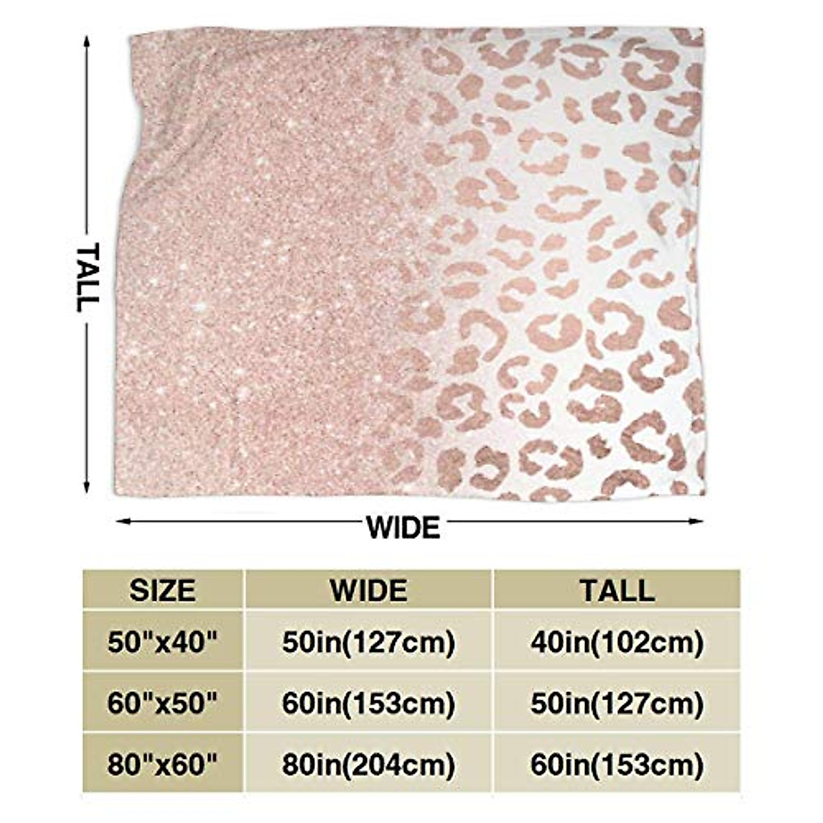 Blanket Rose Gold Glitter Ombre Leopard Pattern Velvet Blanket Cozy Polyester Bed Blanket Quilt Skin-friendly Fleece Blanket Washable Throw Blanket Carpet For Home Fall Winter Spring 60"x50