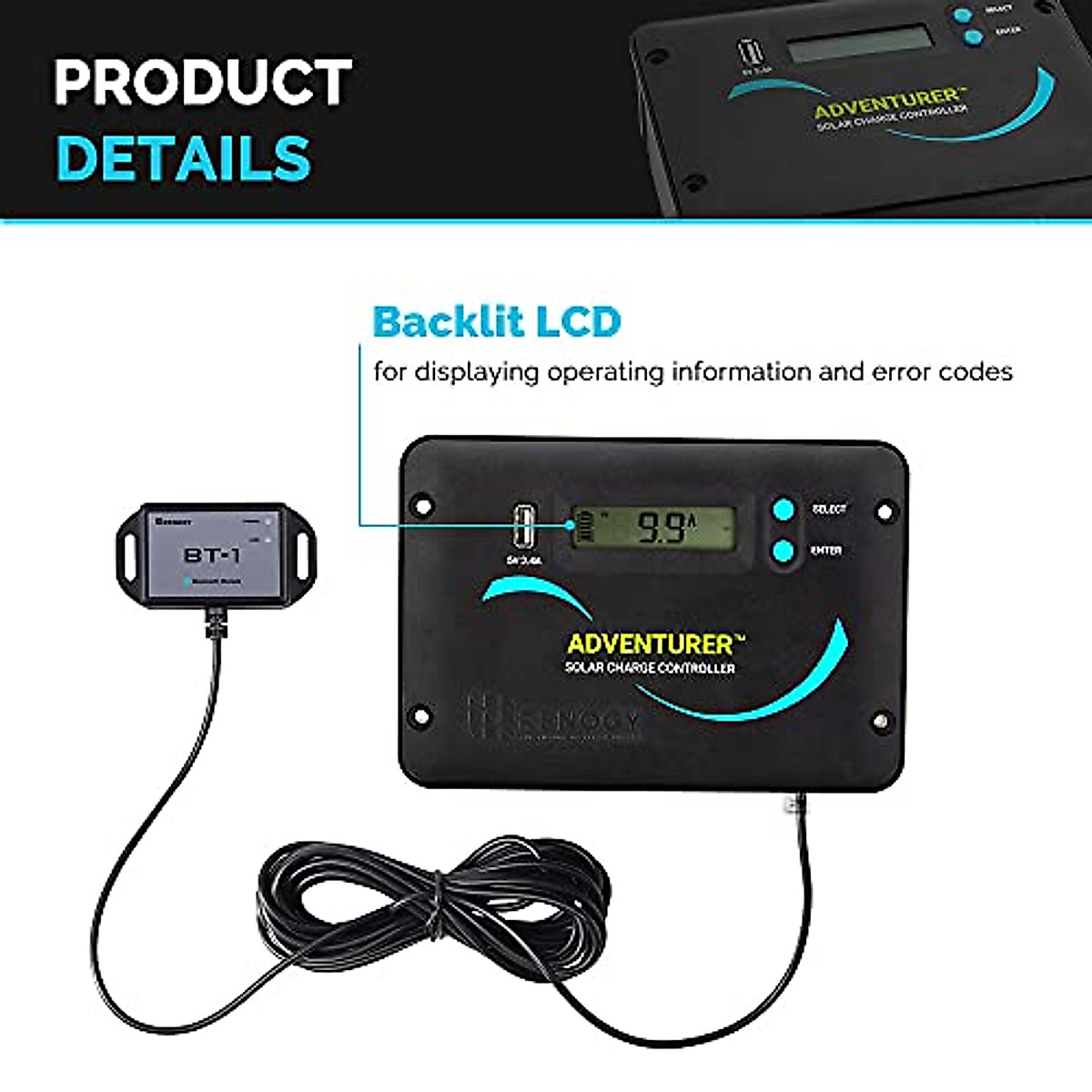 Renogy 200 Watts 12 Volts Monocrystalline RV Solar Panel Kit with Adventurer 30A LCD PWM Charge Controller and Mounting Brackets for RV, Boats, Trailer, Camper, Marine, Off-Grid Solar Power System