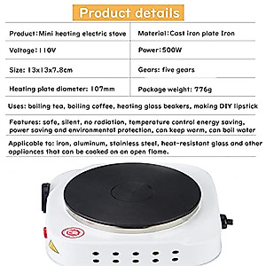 Electric Mini Stove Single Electric Flat Cast Iron Heating Plate Burner 500W Mini Stove Hot Plate Multifunctional Home Heater (US)