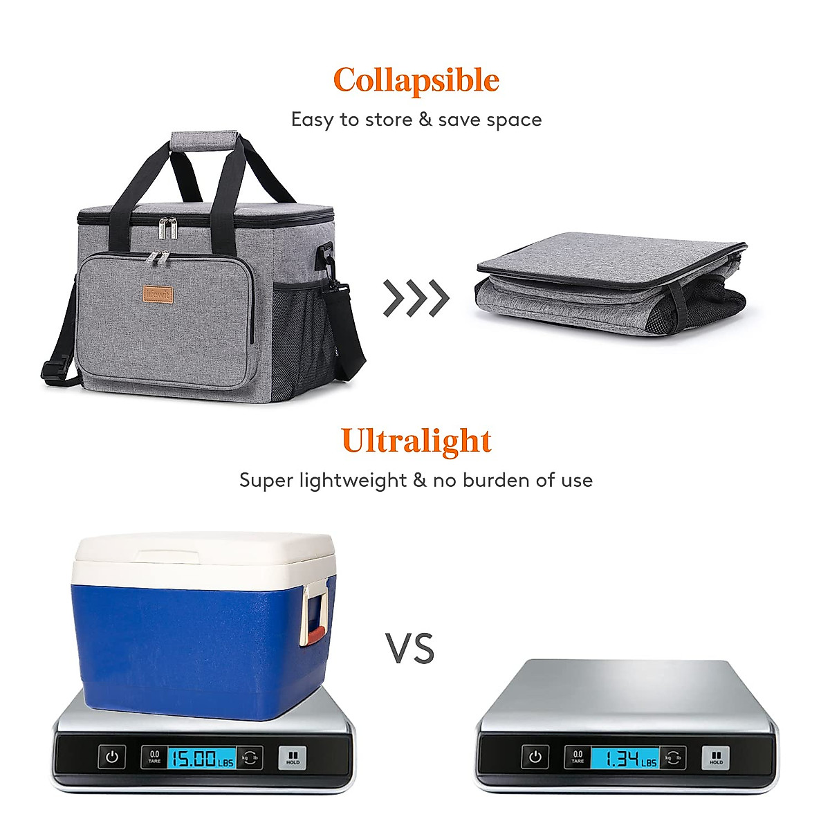 Lifewit 24L Collapsible Cooler Bag Grey and 7L Insulated Lunch Bag Stripes