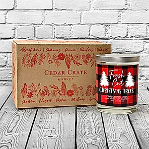 Fresh Cut Christmas Trees, Pine, Cedar, Musk, Buffalo Plaid Christmas Scented Soy Candle, 10 Oz. Candle, Made in The USA, Decorative Holiday Candles, Best Smelling Christmas Candles for Home