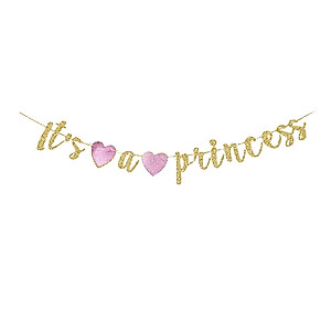 It's a Princess Banner, Gold Gliter Paper Sign Decorations for Baby Shower Party, It's a Girl Party Decors, Gender Reveal Party Backdrops