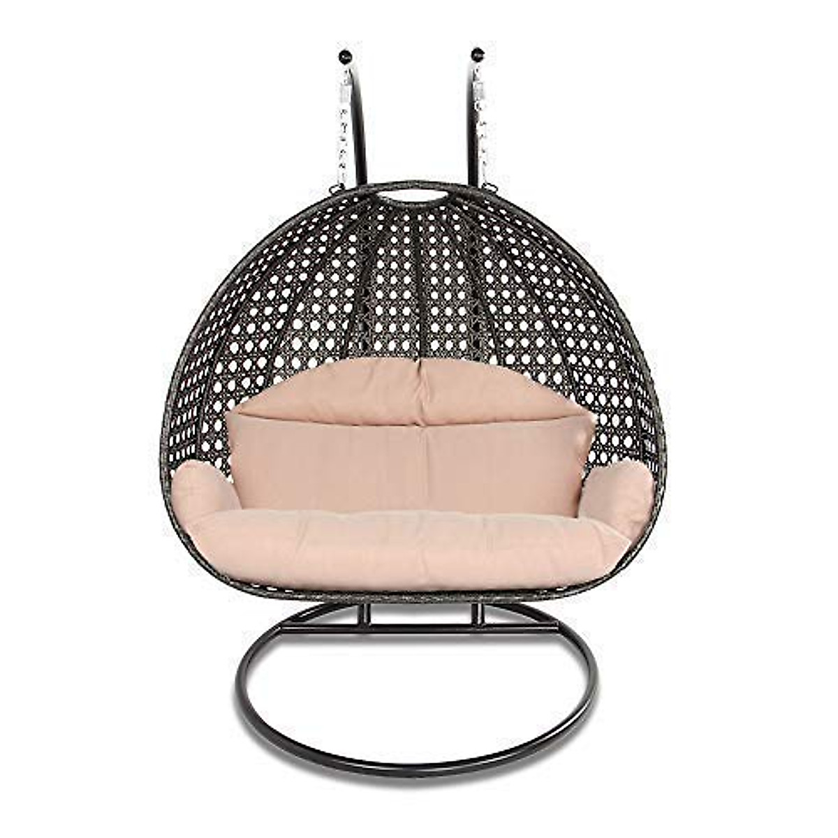 Island Gale® Luxury 2 Person Wicker Swing Chair ((2 Person) X-Large-Plus, Charcoal Rattan/Latte Cushion)