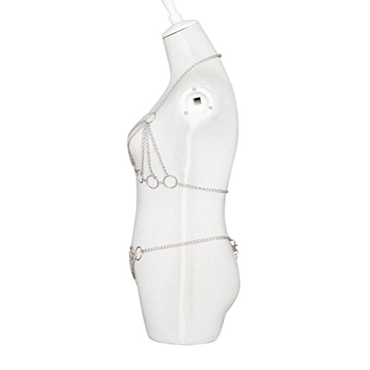 ADESUGATA Sexy Woman Tassel Body Harness Chain Cross Enticing Tassel Body Link Harness Metal Chain Sexy Lingerie Set (B) Silver