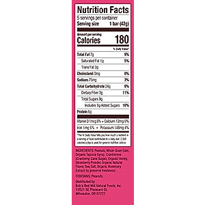 Bob's Red Mill Peanut Butter Jelly & Oats Bob's Bar 1.48 Ounce (Pack of 5)