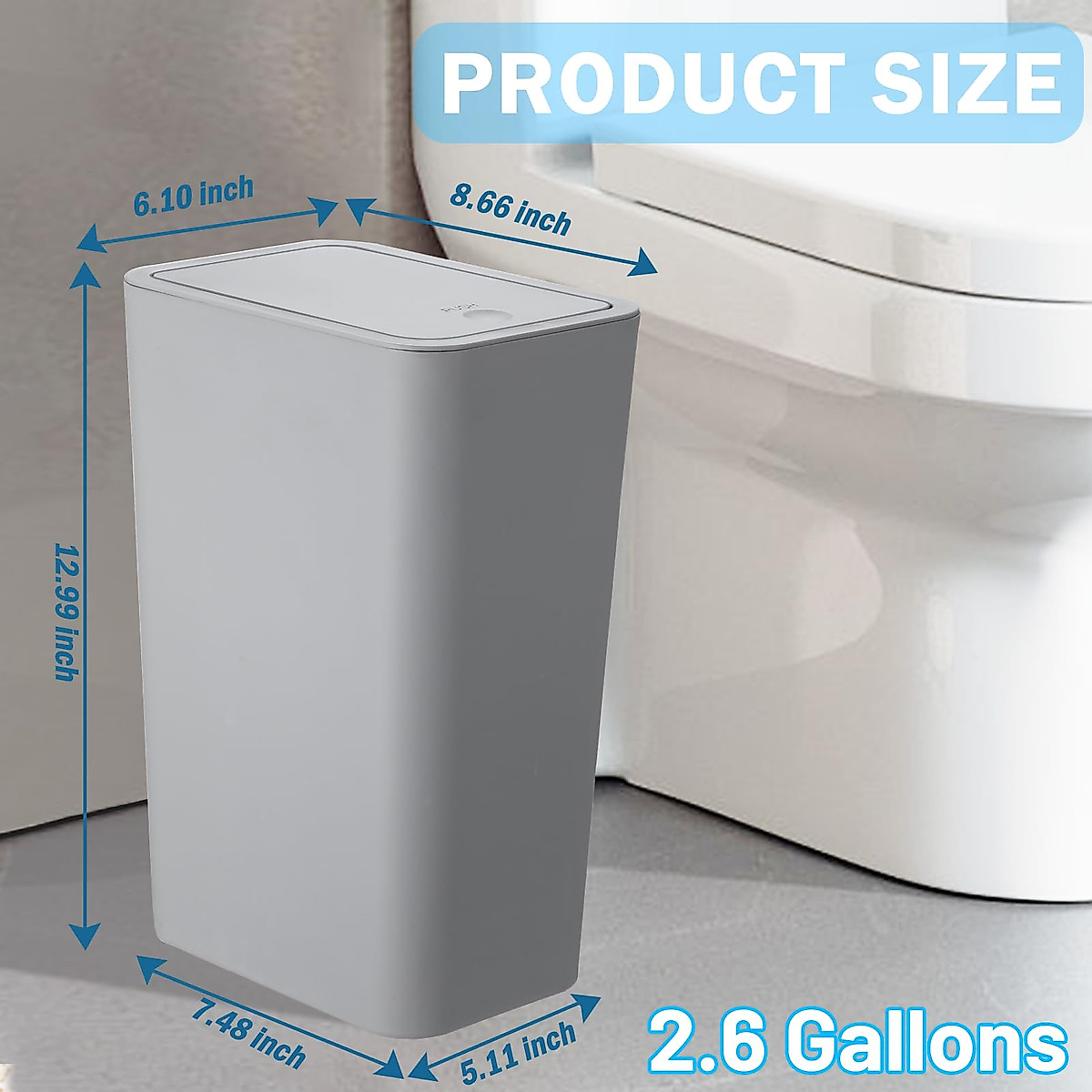 RTWDKFQ 3 Pack Bathroom Small Trash Can with Lid,10L / 2.6 Gallon Slim Garbage Bin Wastebasket with Pop-Up Lid for Bedroom, Office, Kitchen,Dorm, Fits Under Desk