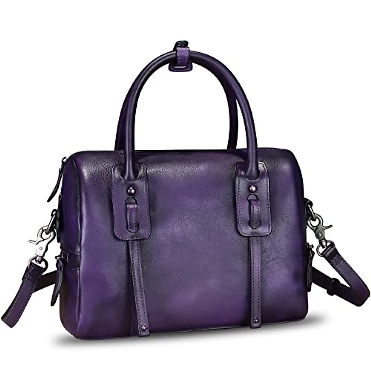 Genuine Leather Handbag for Women Satchel Top Handle Bags Handmade Vintage Crossbody Handbag Purse (Purple)
