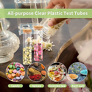 KEJJNYER 20 Pcs 60ml Flat Test Tubes with Cork Stoppers, 120x30MM Clear Plastic Test Tubes Container Plastic Flat Bottom Storage Tubes for Candy Storage Plant, Party