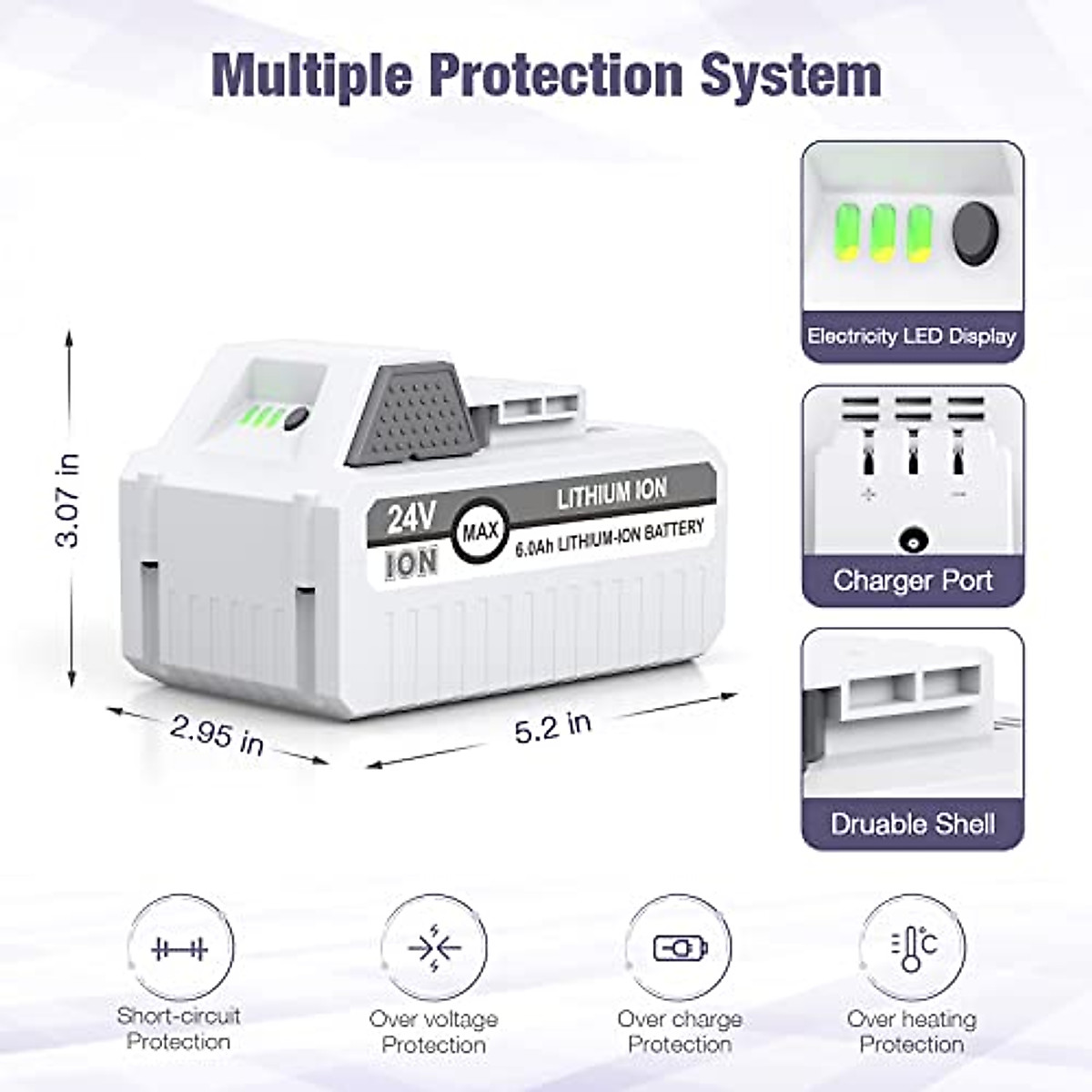 C D H 2 Packs 24V 6000mAh Replacement Battery for Snow Joe+Sun Joe 24V Lithium-iON Battery Series 24BAT-LTX/LTW/LTE/LT/XR Pro