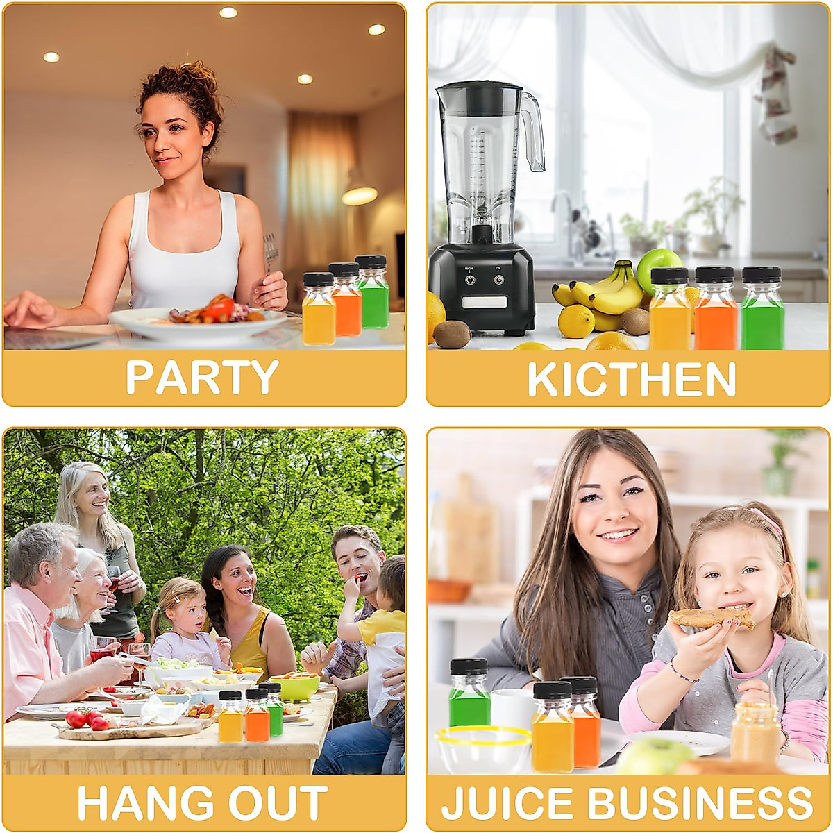 Lainrrew 24pcs 4oz Plastic Juice Bottles with Black Caps - Reusable Clear Containers, Tamper Proof Lids for Smoothies, Milk & Beverages