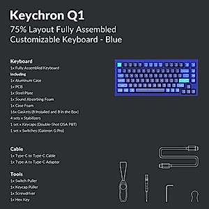 Keychron Q1 RGB Wired Custom Mechanical Keyboard, 75% Layout QMK/VIA Programmable Macro with Hot-swappable Gateron G Pro Blue Switch Double Gasket Compatible with Mac Windows Linux (Blue) -Version 2