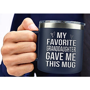 AMAZPRINTS Gifts for Grandpa from Grandaughter, Grandson, Kids on Fathers Day, Christmas, Birthday - Funny Coffee Mug Gifts for Grandparents - Grandparents Insulated Stainless Steel Mug 14oz Navy