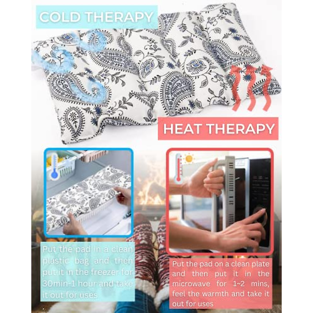 Hihealer Microwave Heating Pad for Neck, Shoulder, Back Pain Relief, Portable Heating Pad Microwave Cramp, Lavender and Flaxseed Filling, Female Self-Care Gift, Scentless (Paisley and Lavender, 7x12)