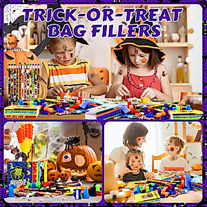 PURPERCAT Halloween Party Favor for Kids, 292 Pcs Large Halloween Stationery Set with Goody Treat Bags, Halloween Bulk Stationery for Class, Stationery Kit, Spooky Halloween Themed Party Gifts Prizes