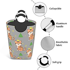 WAYWANT Tiger Laundry Basket Freestanding Collapsible Laundry Bag Foldable Laundry Hamper Clothes Toys Organizer Bag with Handles for Bathroom,Bedroom,College Dorm,Kids Room