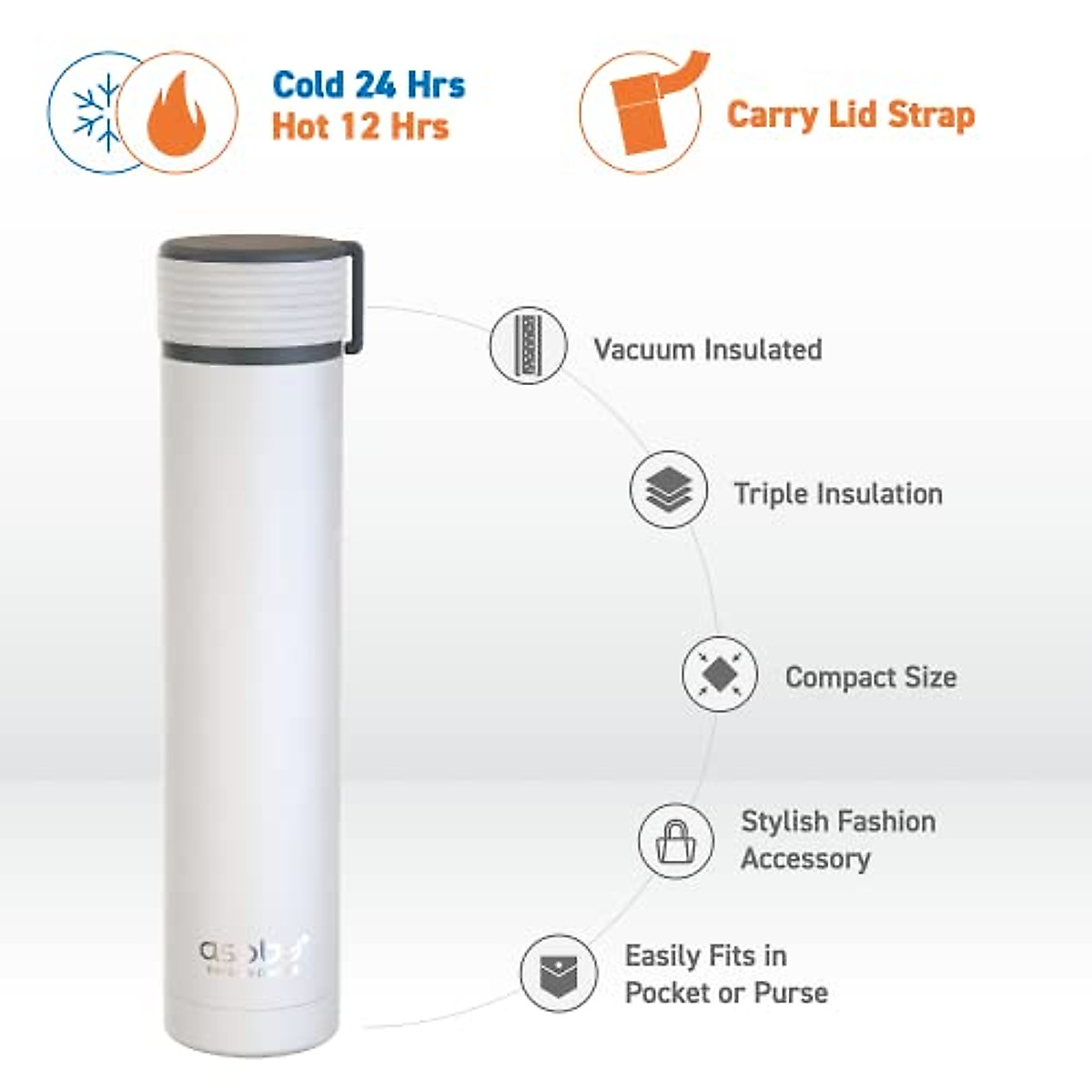 The Asobu Skinny Mini 7.8 oz Fashionable Double Walled Stainless Steel Insulated Pocket Sized Flask (White)