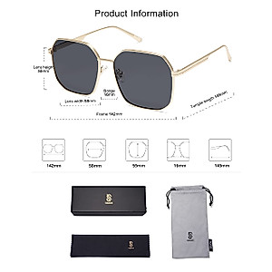 SOJOS Retro Square Polarized Sunglasses for Women Vintage Square Shades UV400 Large Metal Frame SJ1166 with Gold/Grey Lens