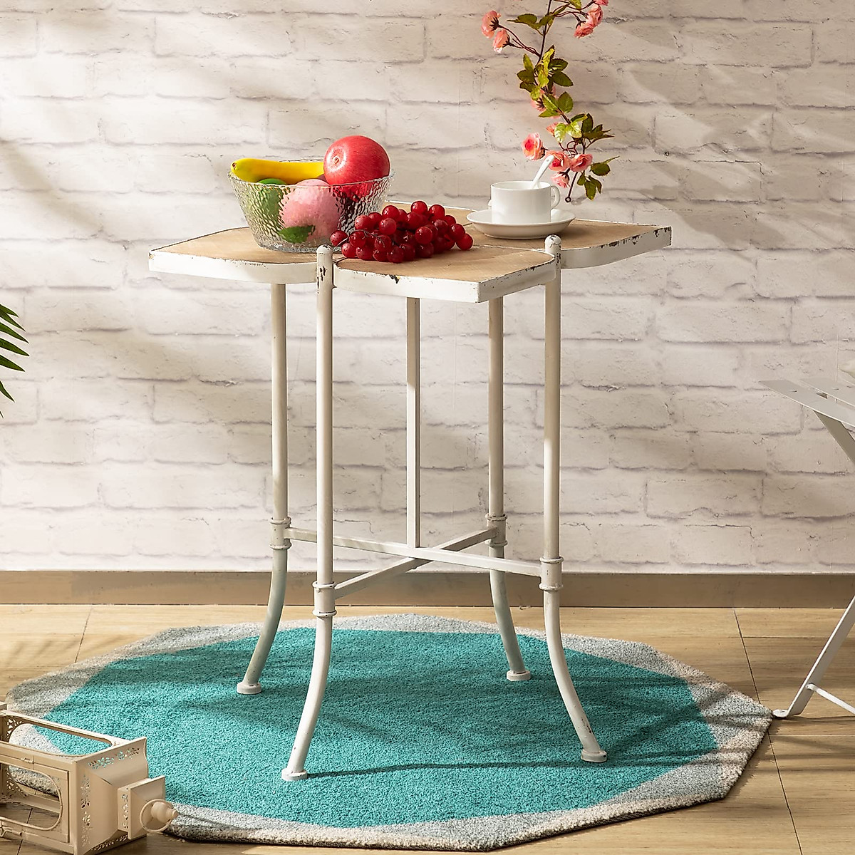 DOEWORKS Modern Four-Leaf Clover Shaped End Table, Vintage Living Room Coffee Table, Wood Sofa Side Table for Bedroom,Kitchen, Cafe