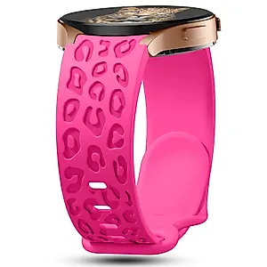IKANFI No Gap Leopard Engraved Bands Compatible for Samsung Galaxy Watch 6/5/4 Band 40mm 44mm,Watch 6 47mm 43mm,5 Pro 45mm,Watch 4 Classic 42mm 46mm,20mm Soft Silicone Replace Strap Women-Hot Pink