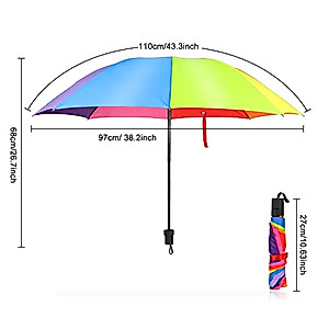 BUKPUD 8 Ribs Rainbow Umbrellas Tri-Folded Umbrella - Durable Compact and Lightweight Rainbow Umbrella for Men Women Kids Adults - Portable Travel Umbrellas