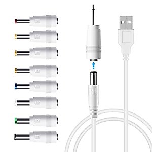 LANMU USB to DC Power Cable,Universal 5V DC Jack Charging Cable Power Cord with 9 Interchangeable Plugs Connectors Adapter Compatible with Massage Wand,Router,Speaker and More Devices