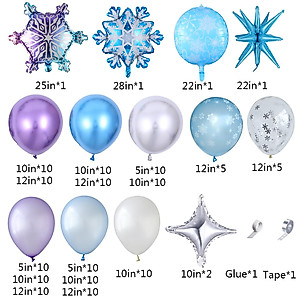 Blue Purple Snowflake Balloon Garland Arch Kit,148Pcs Ice Snow Blue Purple Silver White Balloons for Winter Wonderland Christmas Baby Shower Snow Princess Girls Birthday Party Decorations