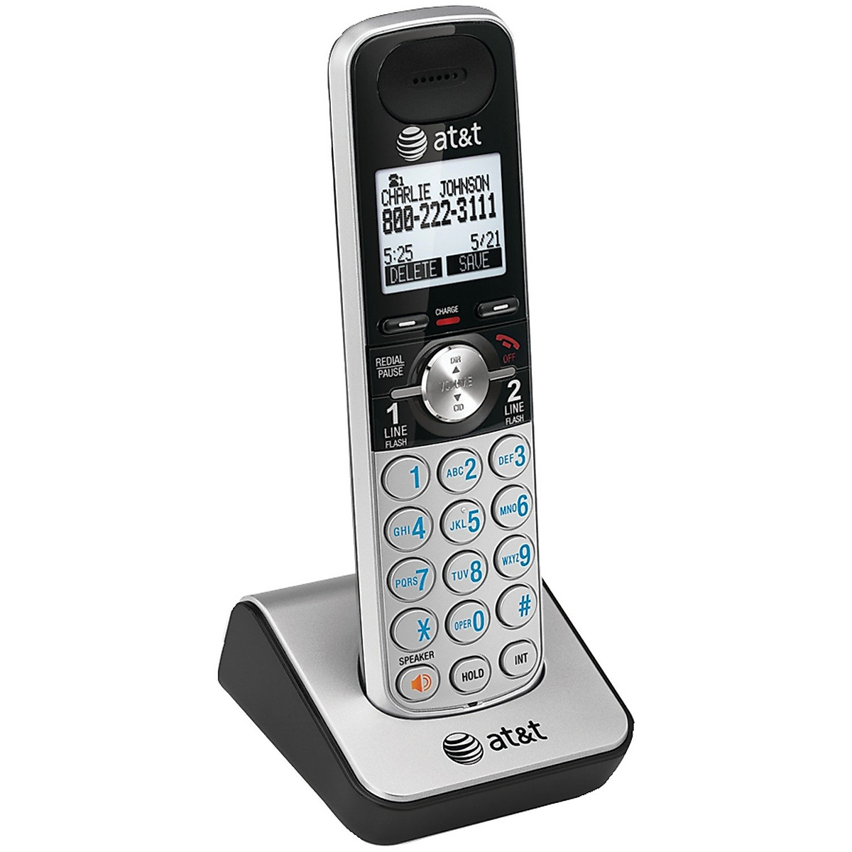 AT&T TL88002 Accessory Cordless Handset, Silver/Black | Requires an AT&T TL88102 Expandable Phone System to Operate