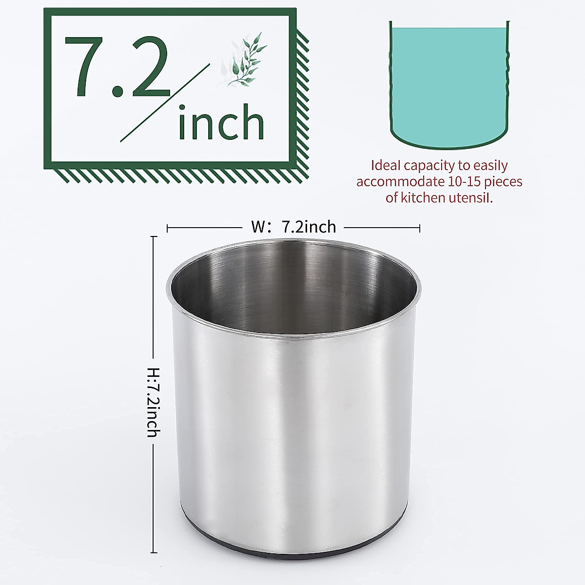 OKT Kitchen Utensil Holder,7.2″Large Stainless Steel Utensil Crock with Non Slip sillicone Bottom Design