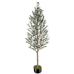 OXLLXO 7ft Artificial Olive Tree (82in) Tall Fake Potted Olive Silk Tree with Planter Large Faux Olive Branches and Fruits Artificial Tree for Office Living Room Home Floor Decor (Indoor/Outdoor)