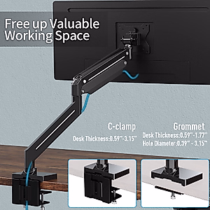 MOUNTUP Heavy Duty Monitor Arm for 13''-42'' Ultrawide Screen up to 33 lbs, Computer Monitor Stand for Desk, Full Motion Gas Spring Monitor Desk Mount, VESA Monitor Mount with C-Clamp & Grommet Base