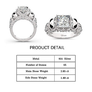 Jeulia Jack Skellington Rings Women Nightmare Before Christmas Skull Rings 925 Sterling Silver Princess Cut Band Ring Anniversary Promise Romantic for Her Teen Girls(7)