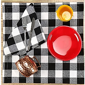 Cloth Dinner Napkins, Cloth Napkins Set of 4 Hemmed, Check Napkins, Napkin Cloth Washable, Buffalo Check Napkins Cloth Washable, Fall Cloth Napkins, Napkins Mitered Corner - 18x18 Inch - Black White