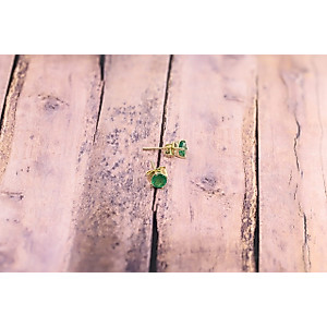 KOKAV 14K Yellow Gold Genuine Emerald 4.5mm Round Stud Earrings