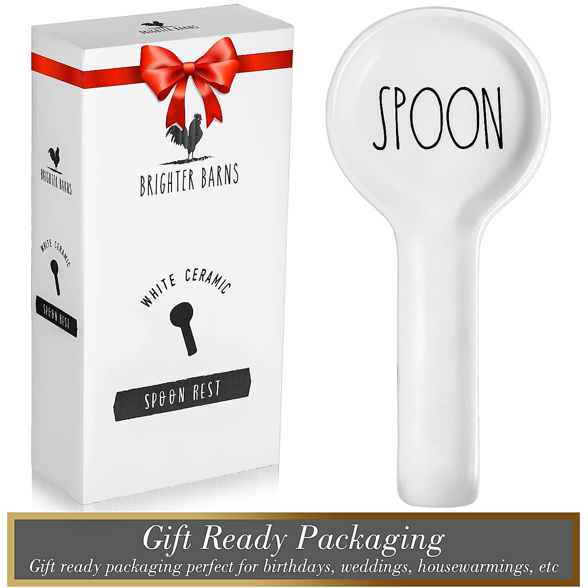 Ceramic Spoon Rest for Stove Top - Farmhouse Spoon Holder for Kitchen Counter - Coffee Spoon Rest, Kitchen Utensil Holder - Cooking Ladle Holder - Farmhouse Kitchen Decor, Accessories, Gifts (White)