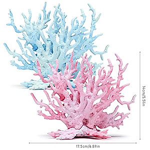 BLLREMIPSUR 2 PCS Aquarium Coral Ornament, Blue Pink Coral Reef Decor, Artificial Plants Fish Tank Decorations