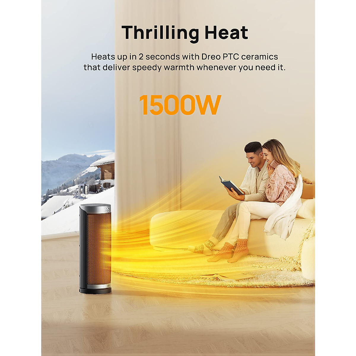 Dreo Space Heaters for Indoor Use, Electric Heater with Remote for Bedroom Large Room, 16 inch Upgraded 1500W Fast Heating with Thermostat, Overheating & Tip-Over Protection, 70°Oscillating, Portable