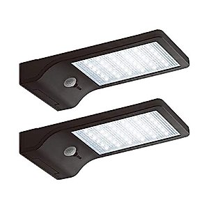 Bonashi LED Solar Motion Sensor Light Outdoor 2 Pack, Security Motion Activated Wall Lights with Mounting Poles for Gutter Patio Garden Path, Waterproof Cordless Exterior Foodlights