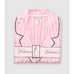 Victoria's Secret Satin Short Pajama Set, Silk Pajamas, PJ Set for Women, 2 Piece Lounge Set Silk PJs, Women's Sleepwear, Pink (XL)
