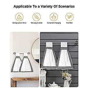 Ldtrchee Black Geometric Hand Towel with Hanging Loop, Modern Key Greek Design Abstract Art Hanging Tie Towels Set 2 Pcs, Kitchen Absorbent Towel for Bathroom Tea Bar Laundry