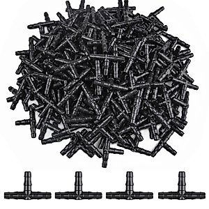 Kalolary 500Pcs Barbed Tee Irrigation Fittings, 1/4 Inch Tube Universal Drip Irrigation Connector Compatible with Watering Systems, 4/7mm Hose Automatic Irrigation Adapter
