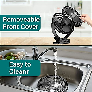 Sukadar Portable Clip on Fan, 10000mAh Rechargeable Battery Operated Fan, 24 Hours Work Time, 4 Speeds 8 Inch Personal Fan for Bedroom Outdoor Travel Camping Golf Cart Treadmill Home Office