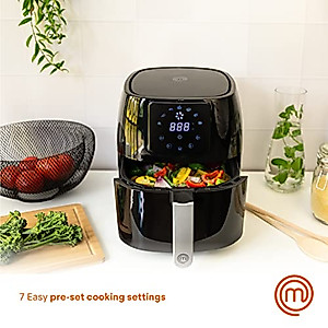 MasterChef Air Fryer 4.75 Qt Compact Airfryer with Digital Display, 7 Simple Cooking Presets & Fully Adjustable Temperature, Easy Clean Detatchable Basket, 1400W, 4.5 Liter, For 2-4 People, Black