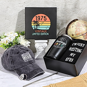 Sieral 5 Pcs 50th Birthday Gifts for Men 50th Birthday Present for Him Include Tumbler Baseball Cap Socks Keychain Gift Box
