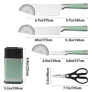 Kitchen Knife Set, Retrosohoo 5-Pieces Stainless Steel Full Tang Hollow Handle Knife Set for Kitchen, Green Sharp Knife Block Sets with Gift Box Good for Love Family Friends (Green)