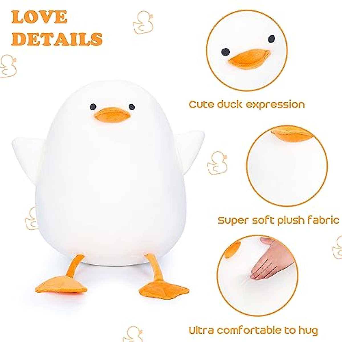 MELECERi White Duck Plush Toy Stuffed Animals Hugging Duck Plush Cute Plushies for Girls and Boys 13.7"