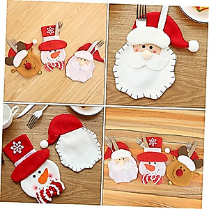 YARNOW 6pcs Christmas Snowman Elk Cutlery Set Stocking Holder Stand Dining Room Decor for Table Hanging Stocking Spoon Bag Tableware Organizer Elk Decor Party Supplies Pocket Elder